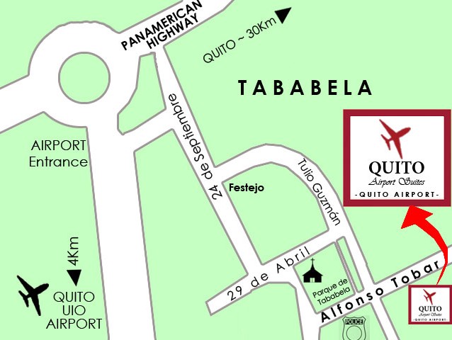 Tababela Ecuador Map - Quito Airport Suites Hotel- 0988899774